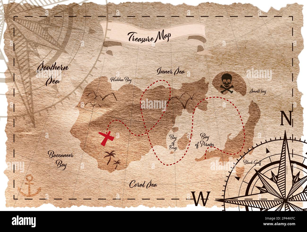 Ancienne carte du Trésor pirate sur fond blanc, illustration Photo ...