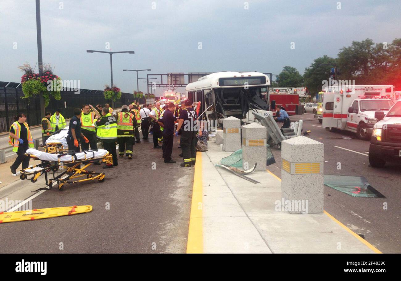 This image from video provided by WBBM-TV in Chicago shows emergency ...