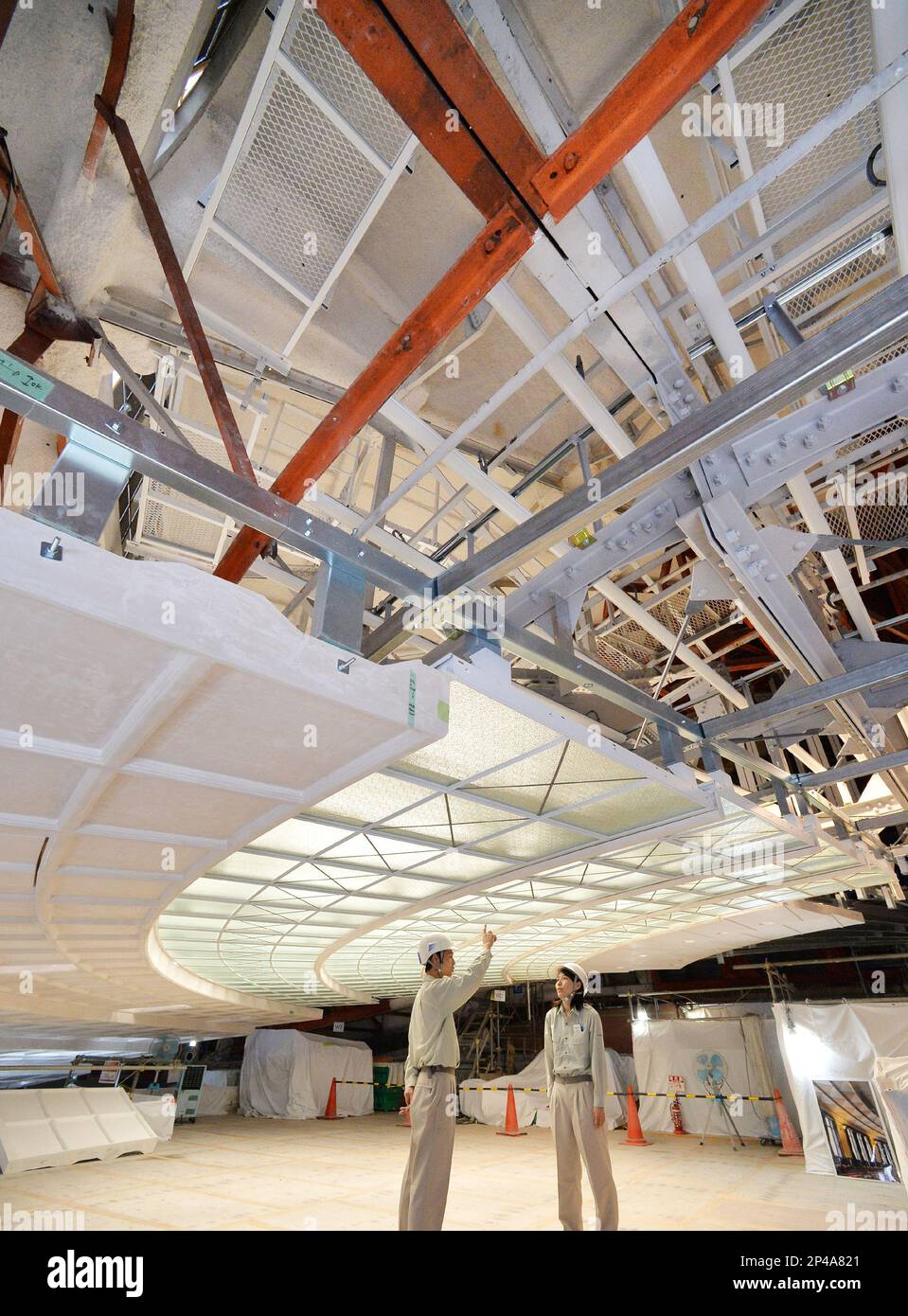 Lightweight ceiling board has been fixed with steel joints to make the ...