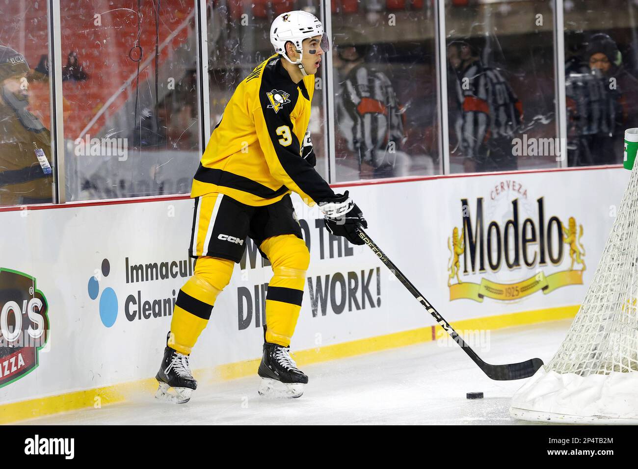 CLEVELAND, OH - MARCH 04: Wilkes-Barre/Scranton Penguins defenceman ...