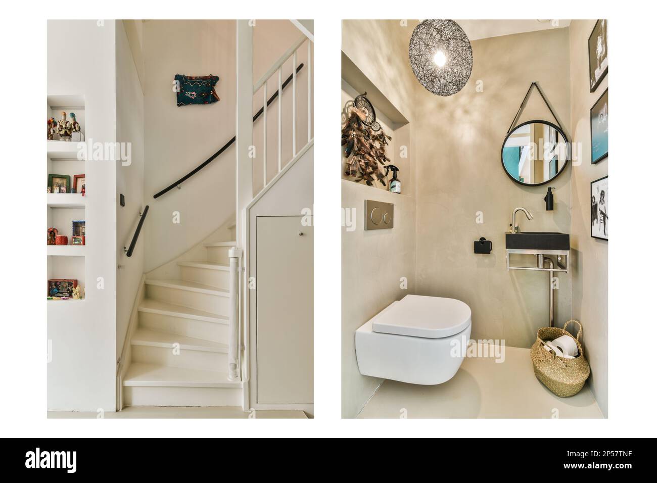 une salle de bains avec toilettes, lavabo et miroir sur le mur à côté ...