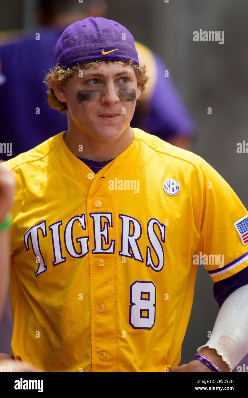 LSU Tigers first baseman Mason Katz (8) in the dugout against the Texas ...