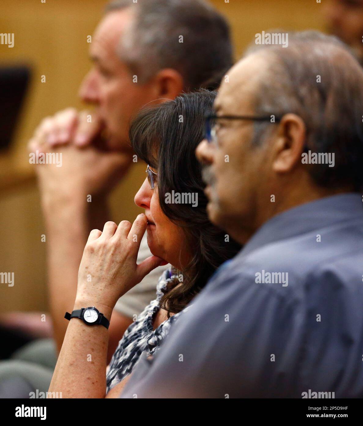 William Arias, right, and Sandra Arias watch their daughter Jodi Arias address the jury on ...