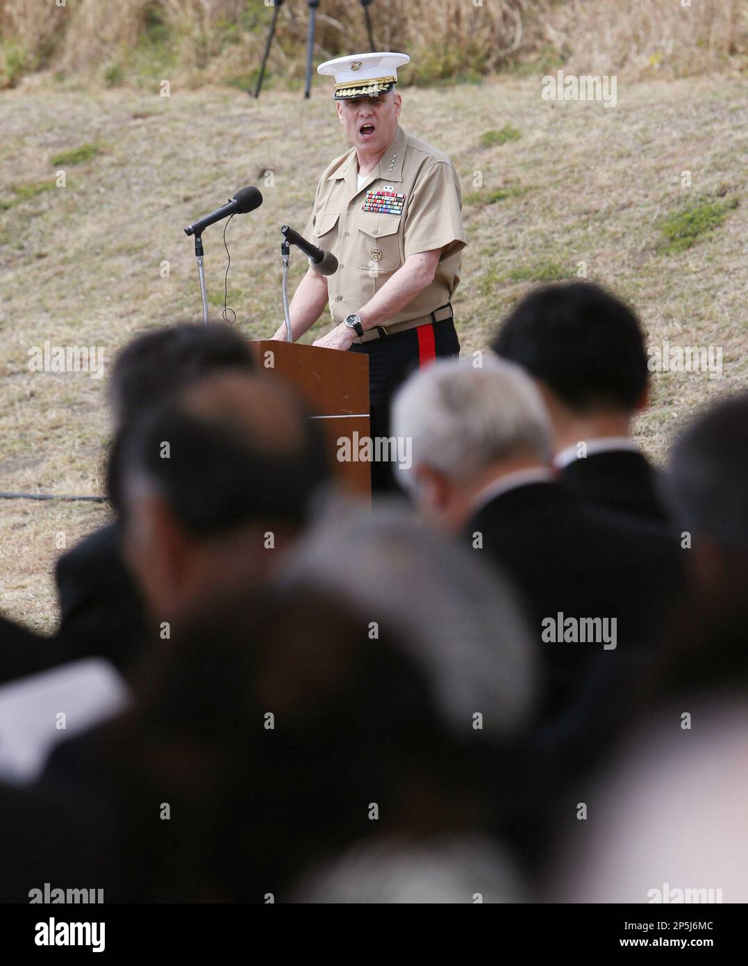 U.S. Marine Corp Lt. Gen. John M. Paxton delivers a eulogy during a ...