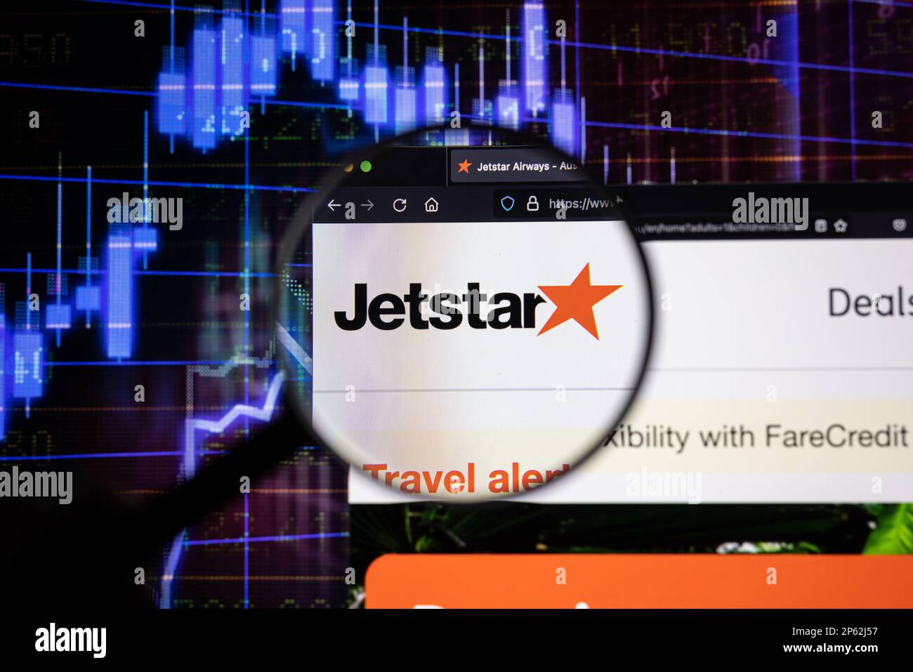 Logo de la compagnie aérienne Jetstar sur un site Web avec des ...