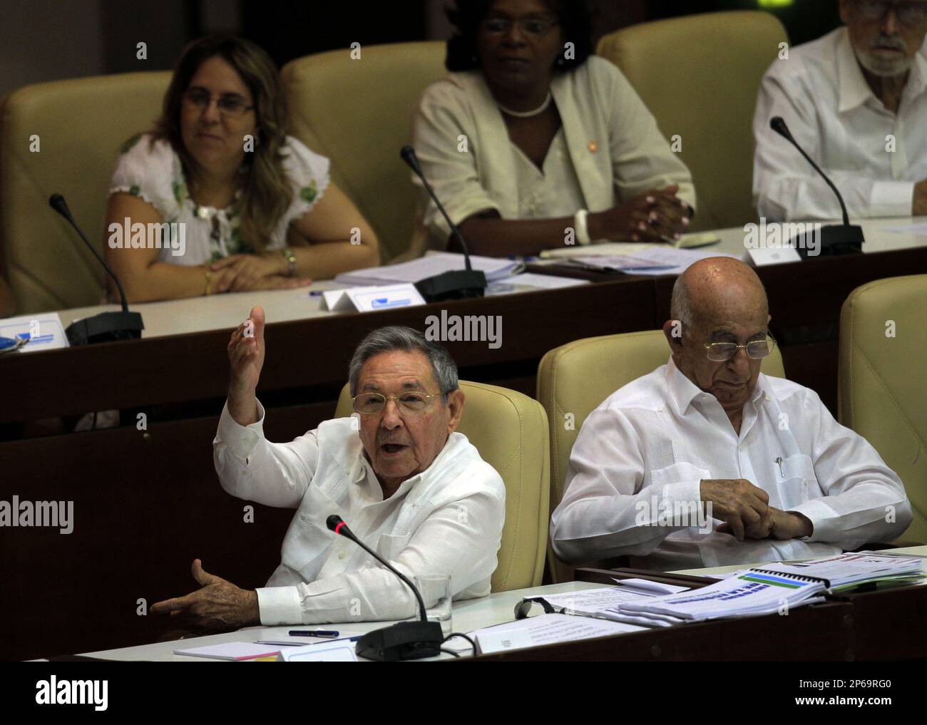 Cuba's President Raul Castro gestures as he addresses the National ...