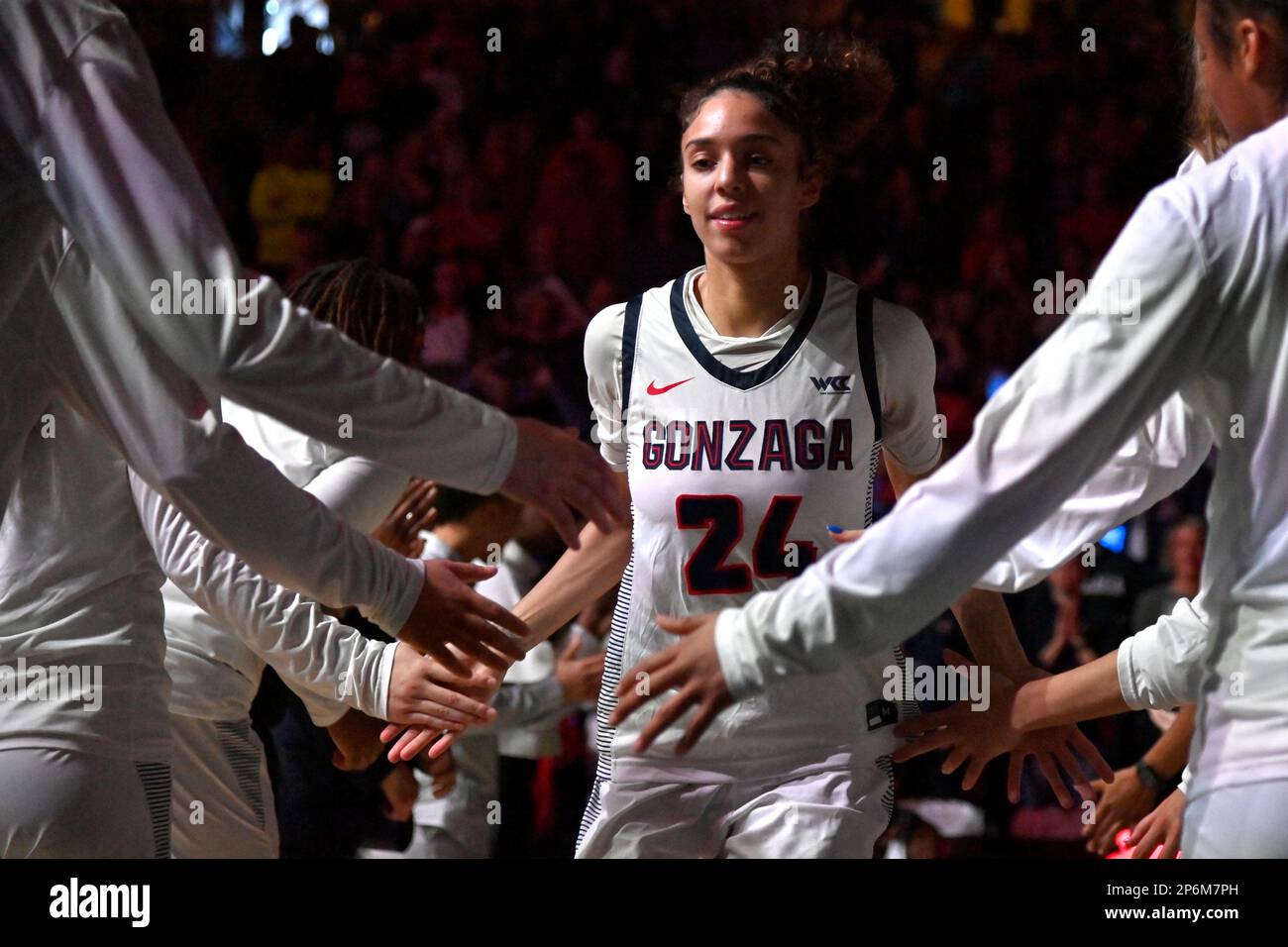 Gonzaga guard McKayla Williams (24) is introduced before an NCAA ...