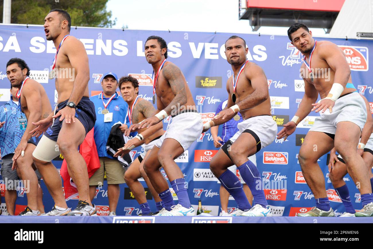 2012 FEB 12: The Samoan Rugby Team celebrates their Cup Final win by ...