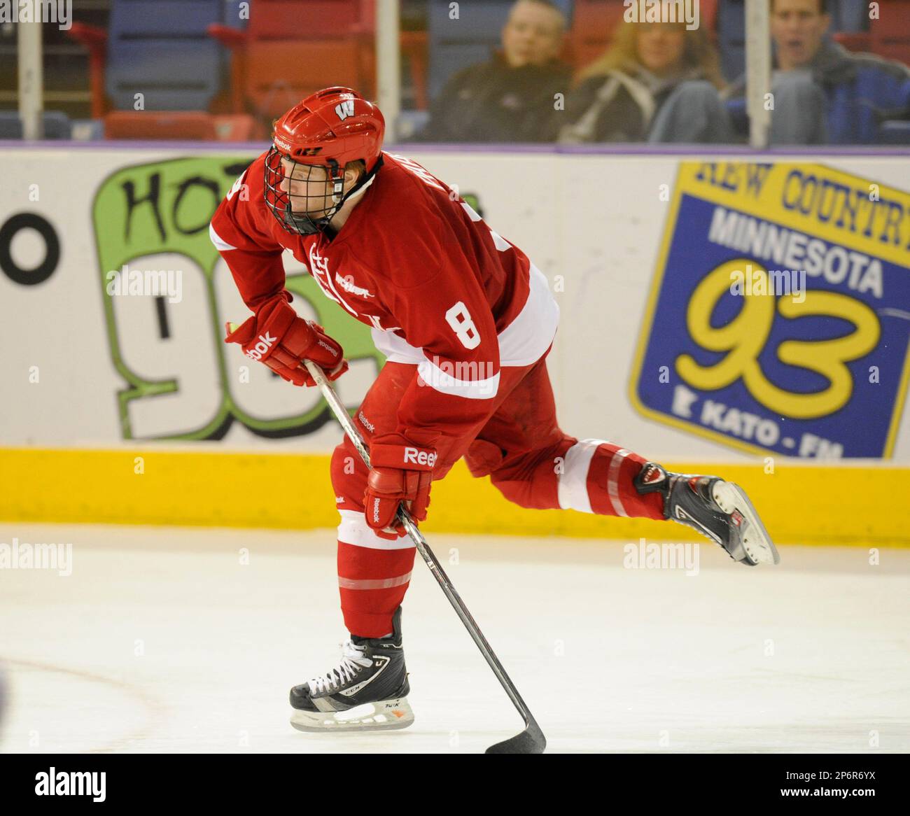2012 JAN 13: Wisconsin's Matt Paape (8) shoots during an NCAA Hockey ...