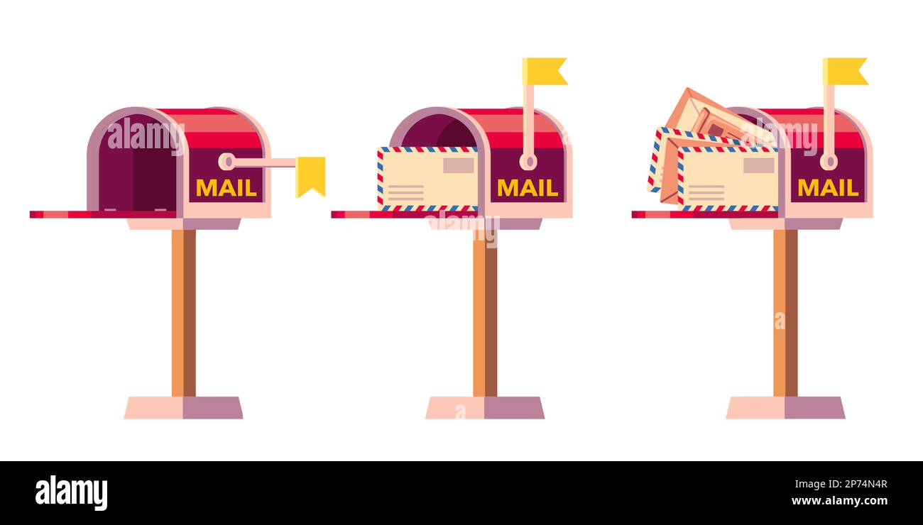 Boîte aux lettres complète. Boîte postale vide, boîte postale avec lettre, boîte aux lettres ...