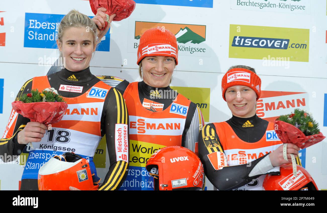 Second placer Natalie Geisenberger, Winner Tatjana Huefner and third ...