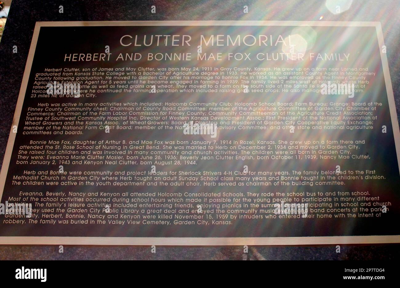 In this photo taken Oct. 19, 2009, a memorial to the Herbert Clutter ...