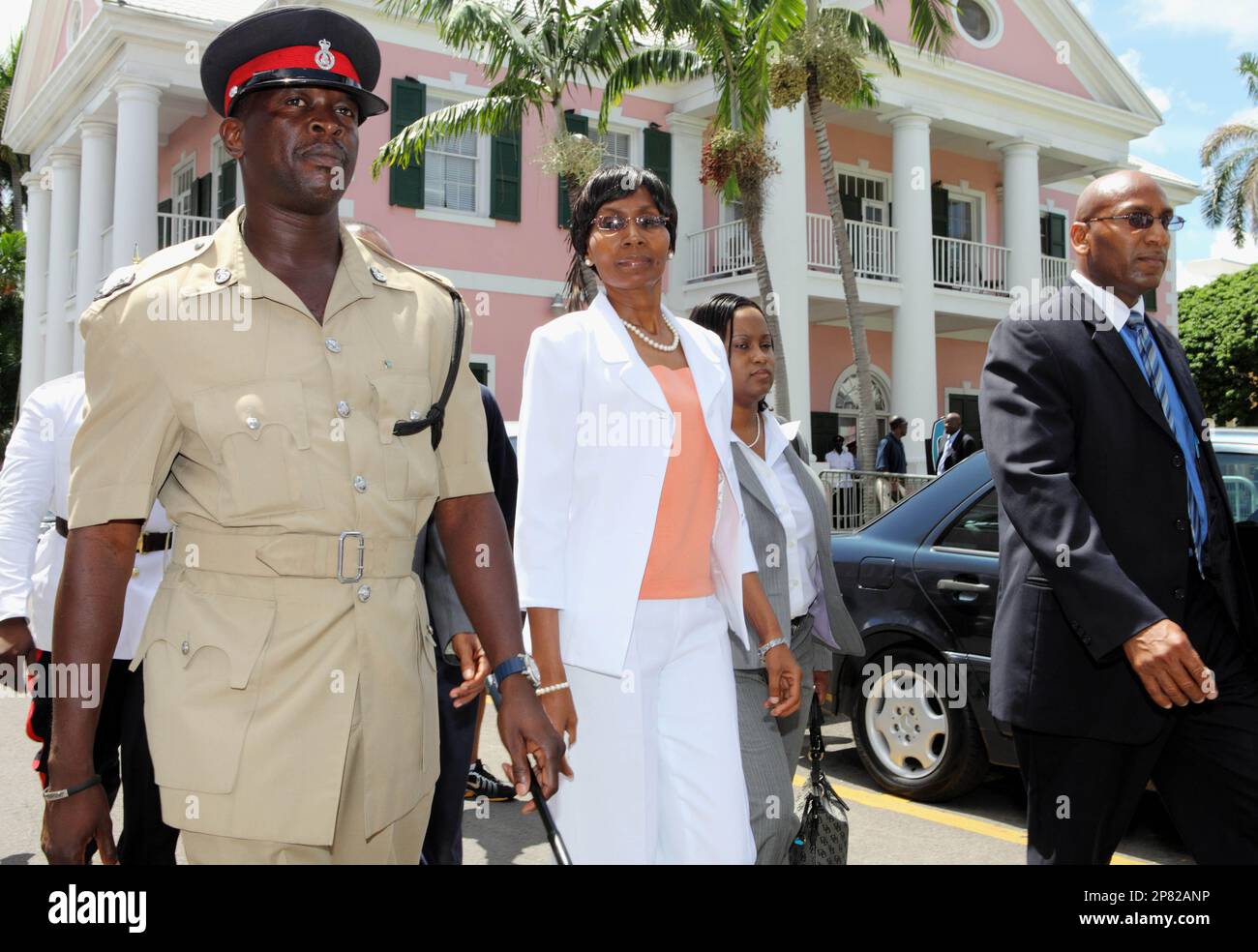 Former Bahamas' Sen. Pleasant Bridgewater, center, arrives to court in ...