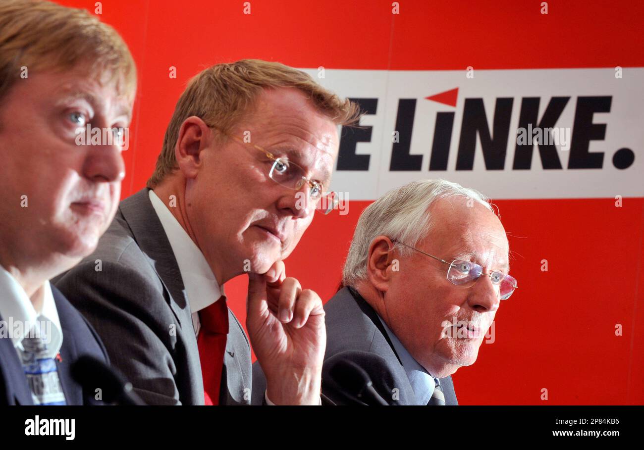 Von links, Andre Hahn, Spitzenkandidat der Partei Die Linke in Sachsen ...