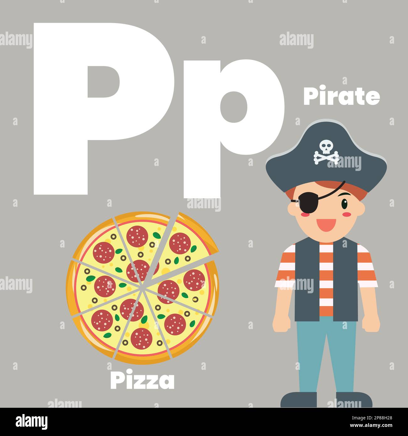 Mignon enfants ABC alphabet mots de carte de mémoire avec la lettre P ...