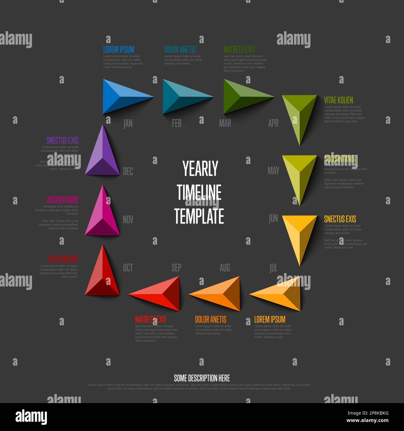 Modèle de calendrier de l'année complète avec tous les mois de couleur ...