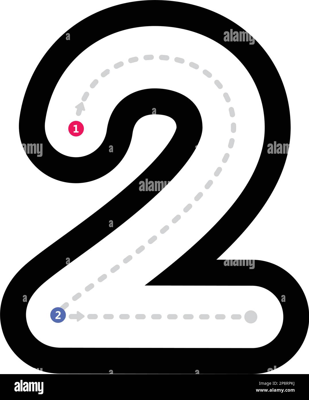 Numéro de traçage 2 préécriture ligne pointillée élément de feuille de ...