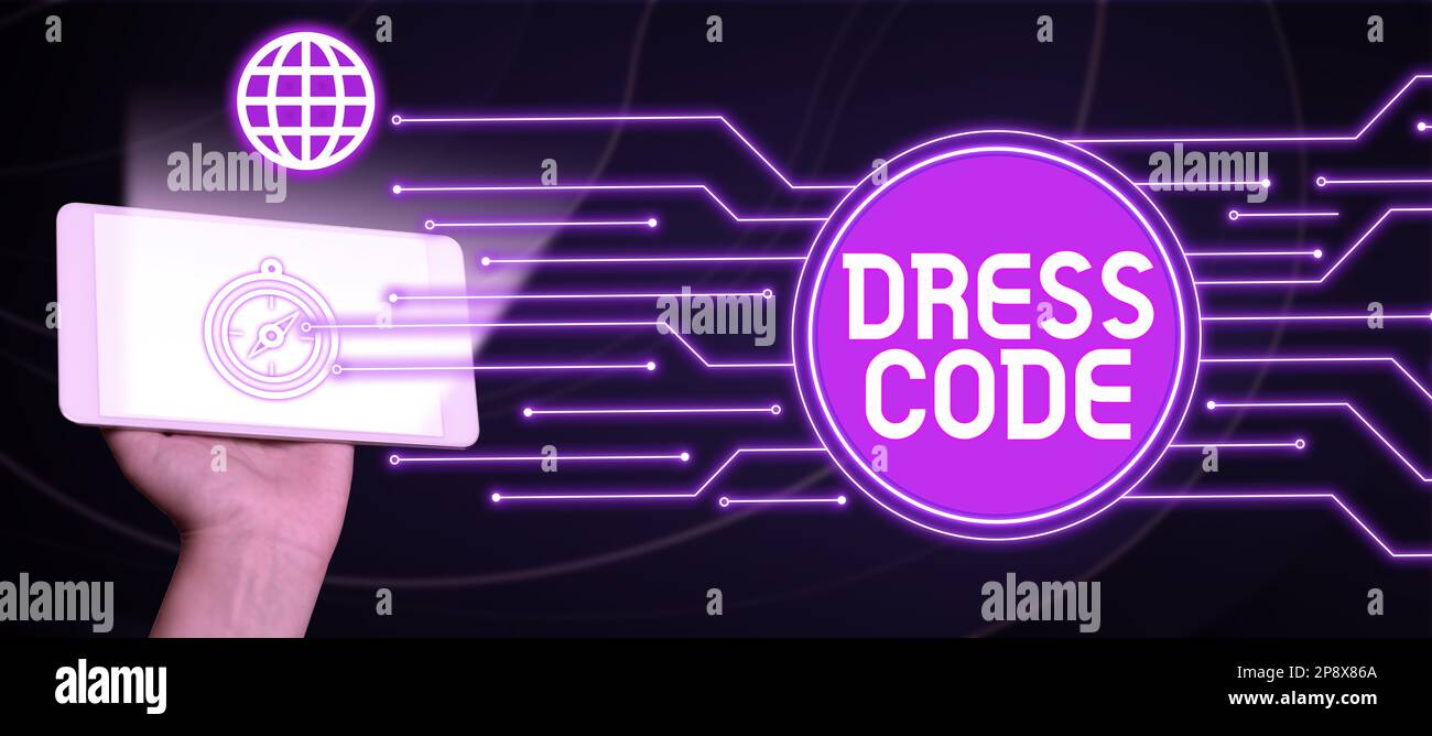 Légende de texte présentant le code vestimentaire. Mot écrit sur une ...