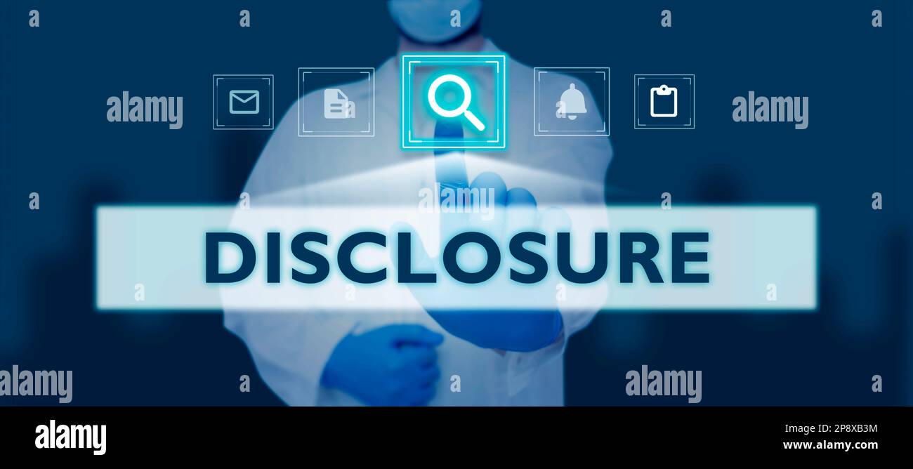 Affiche textuelle indiquant la divulgation. Mot écrit sur l'action de ...