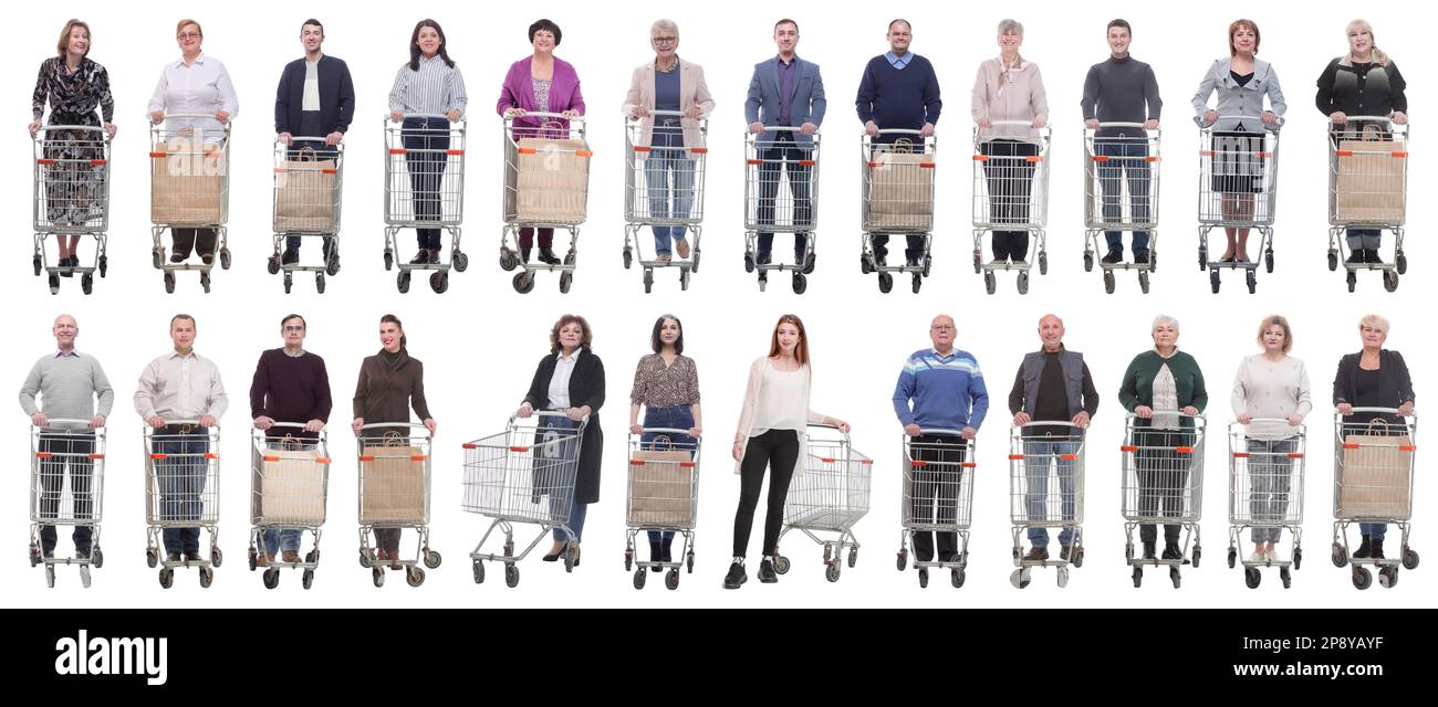groupe de collage de personnes avec chariot isolé sur blanc Photo Stock ...