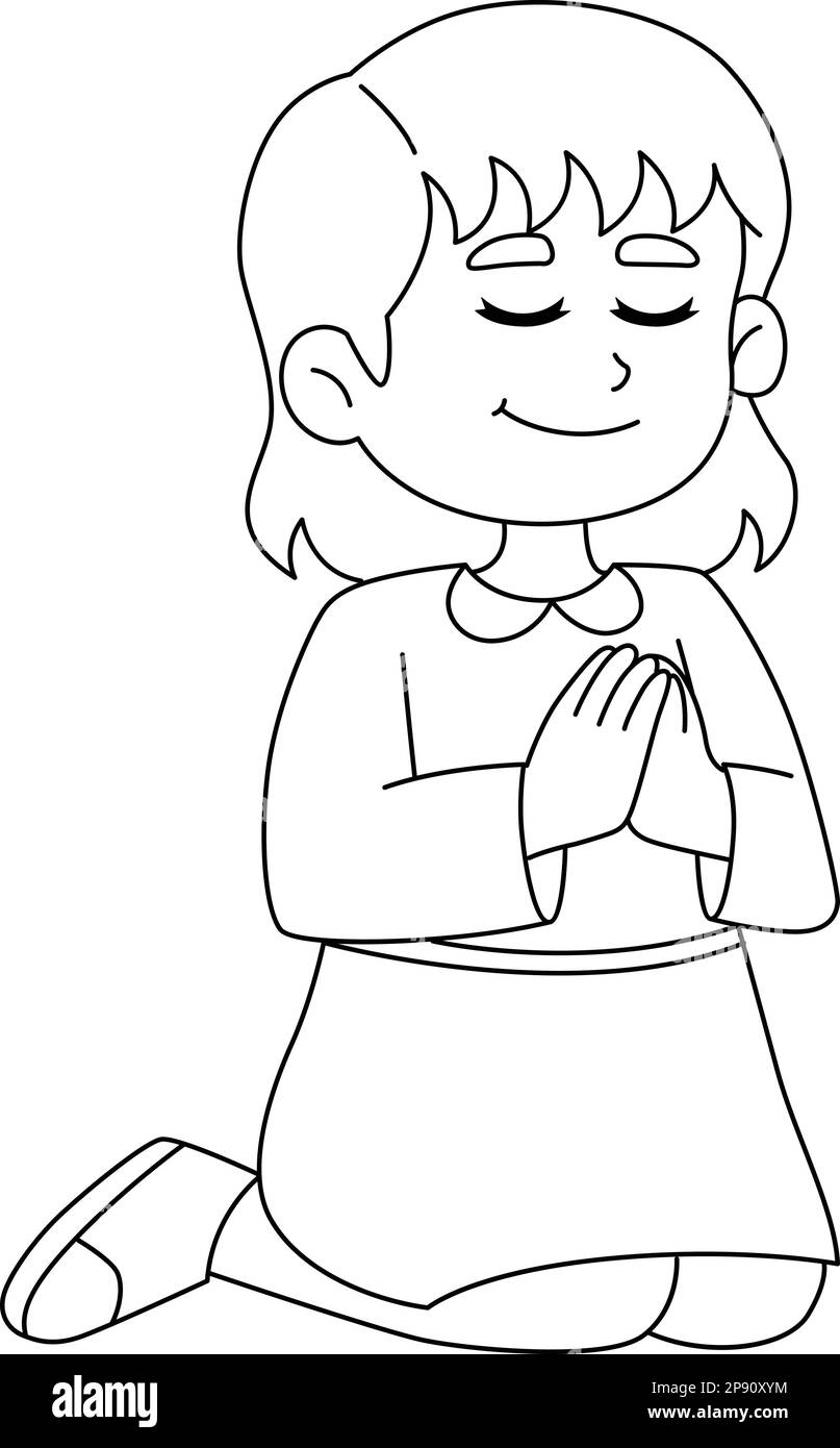 Page de coloriage isolée de prière pour les filles pour les enfants ...