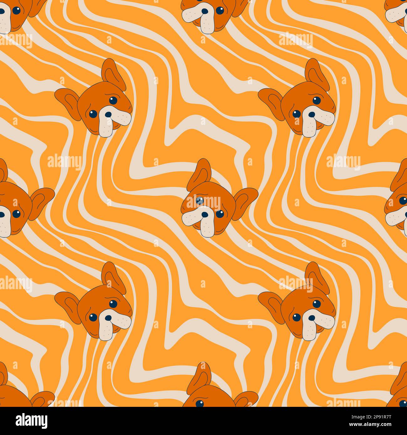 Mignon chiens groovy muzzle motif sans couture. Doodle drôle visages de ...