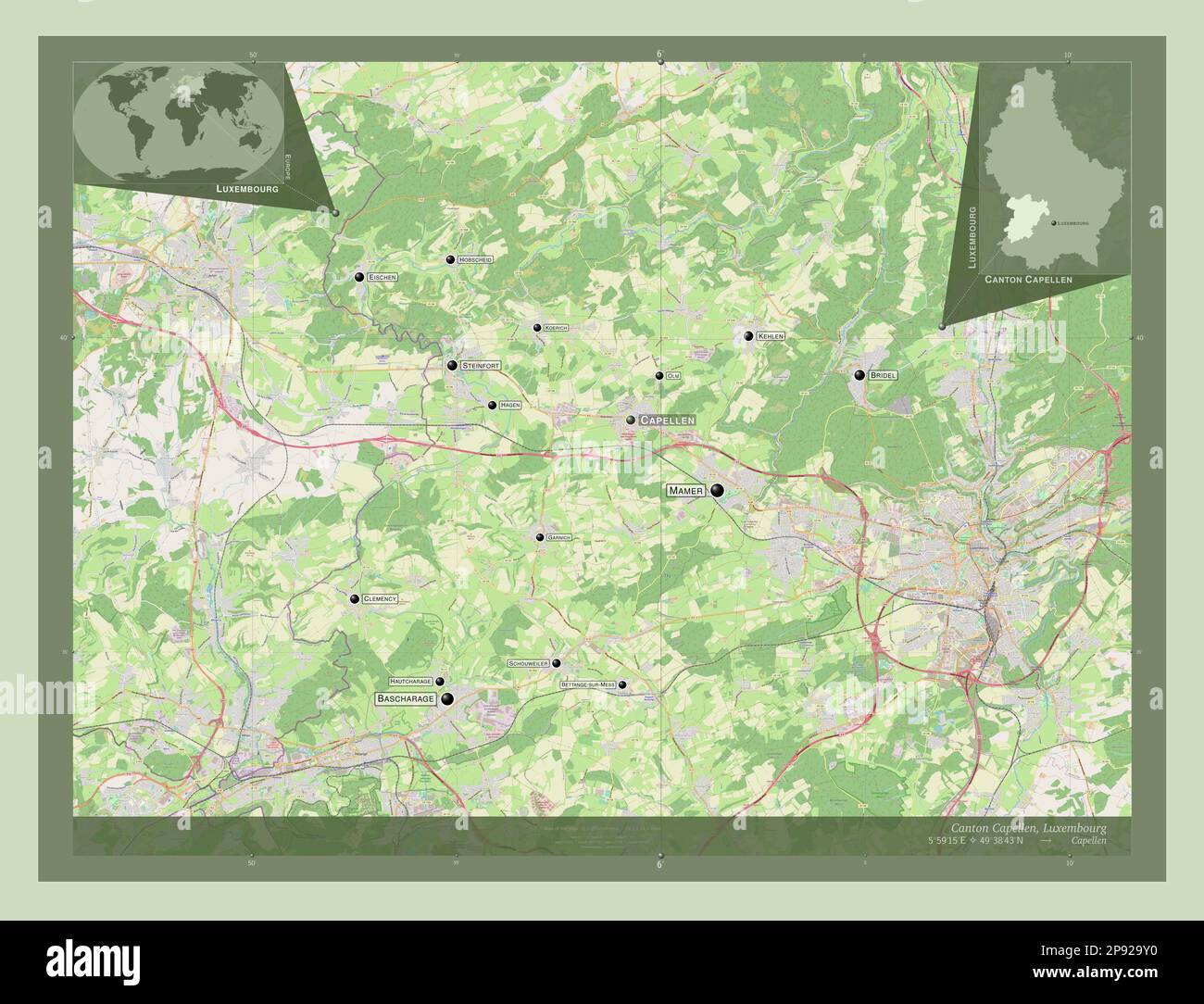 Canton de Capellen, canton du Luxembourg. Ouvrez la carte des rues ...