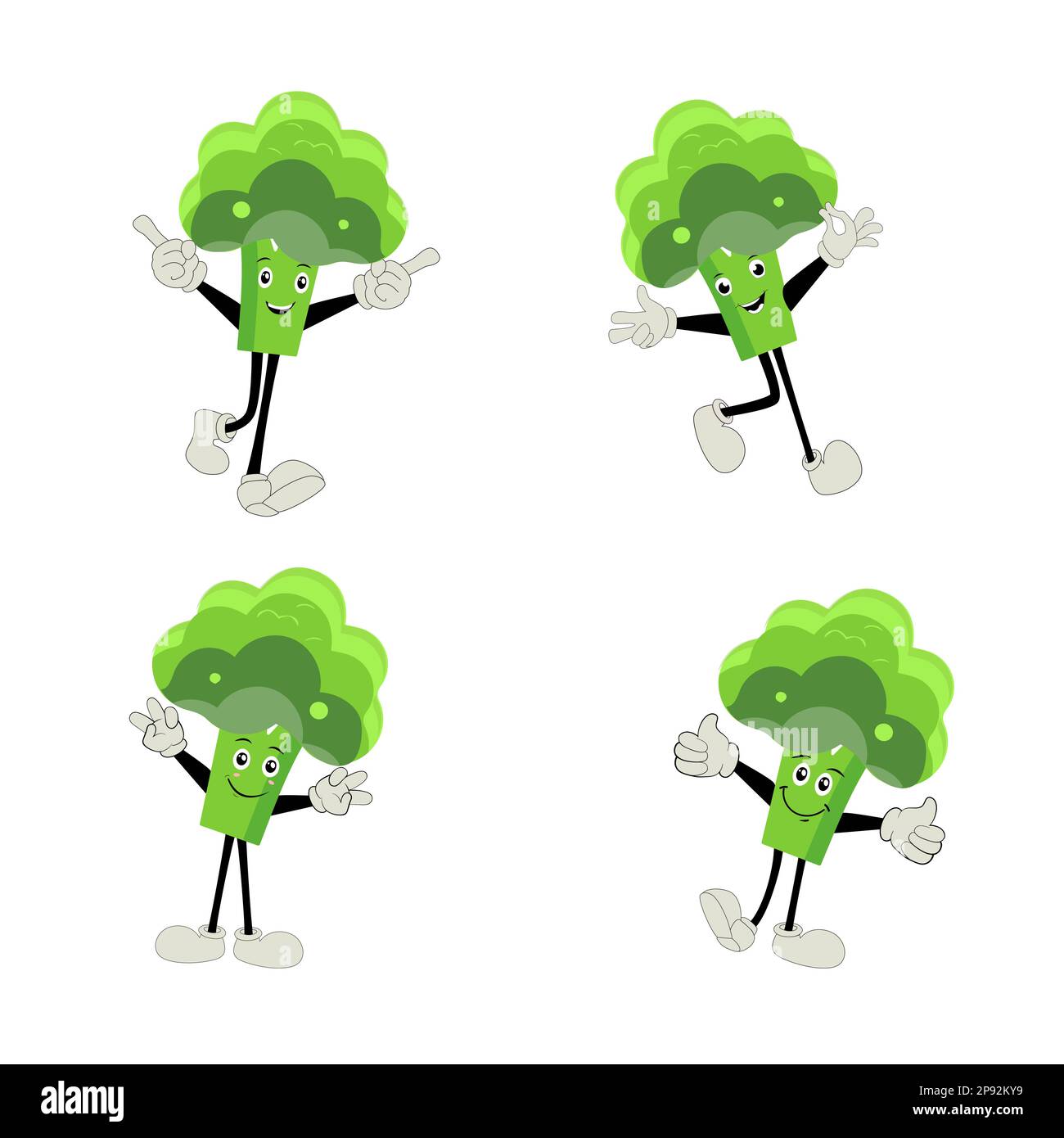 Dessin Animé De La Mascotte Du Brocoli Dans Le Vecteur Ensemble De Légumes à Brocoli Souriant