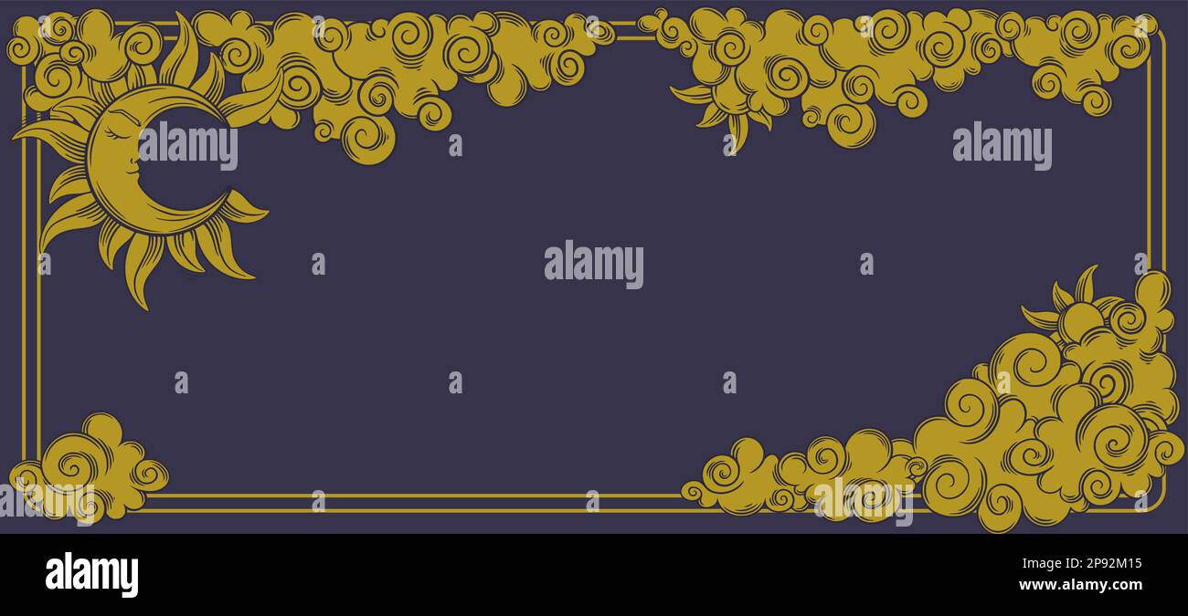 Cadre Tarot avec symbole de croissant de lune spirituel. Bordure ...