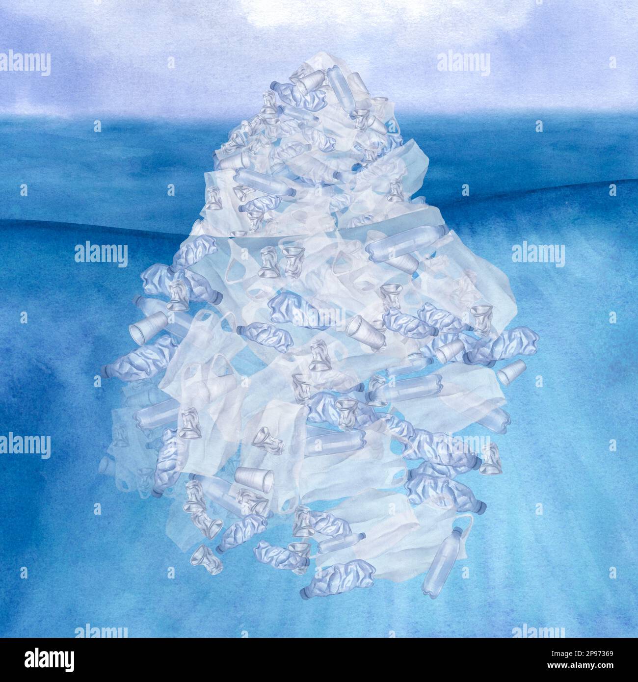 Iceberg en plastique dans l'océan. Pollution marine de l'environnement ...