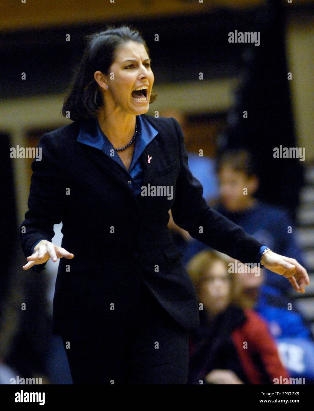 Duke's head coach Joanne P. McCallie reacts to a called foul during the ...