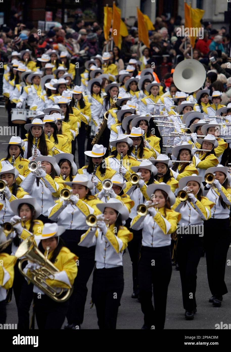 Members of the Sacred Hearts Academy marching band take part in London ...