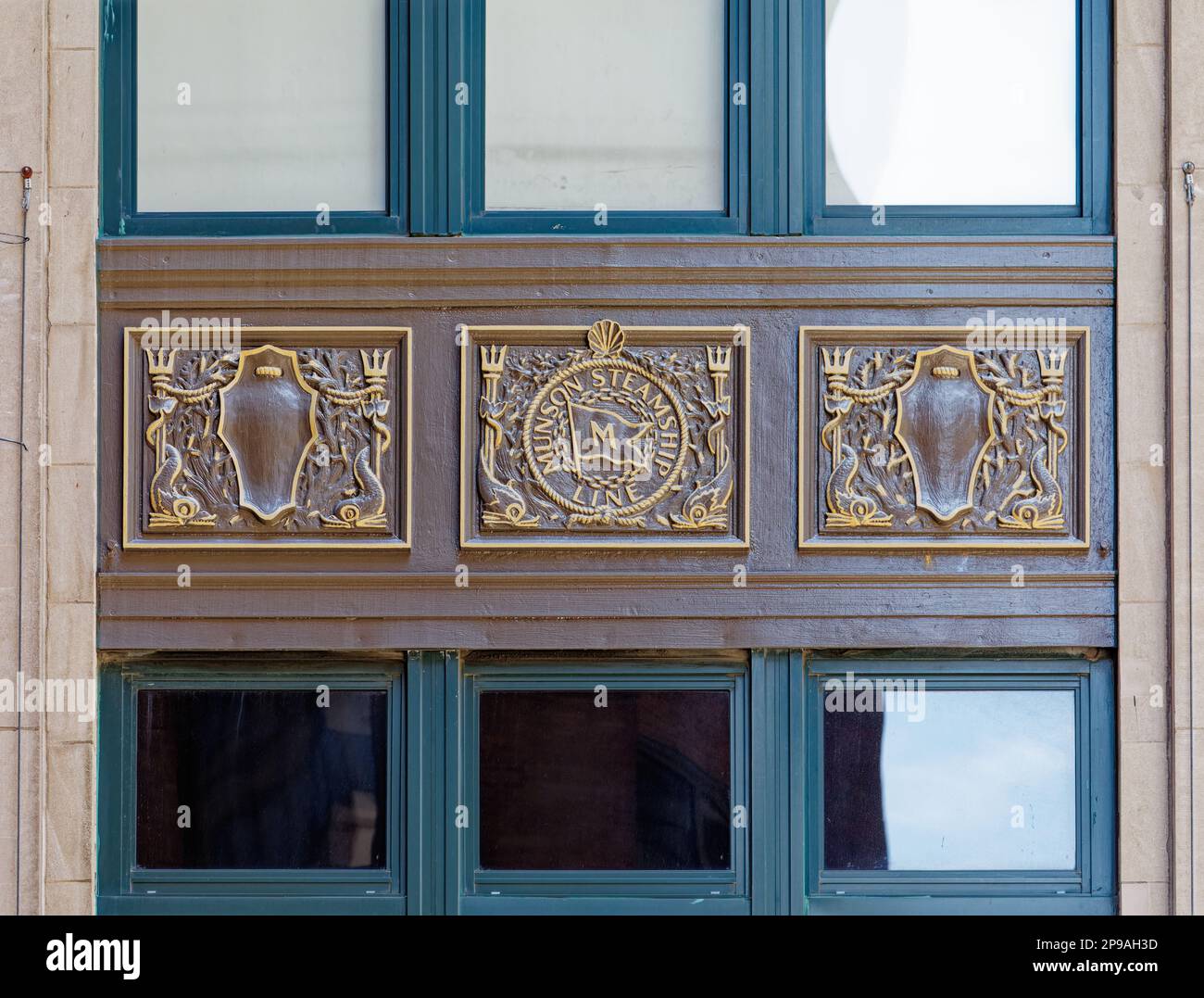 Quartier financier de New York : détail panneau. Le Munson Building est ...