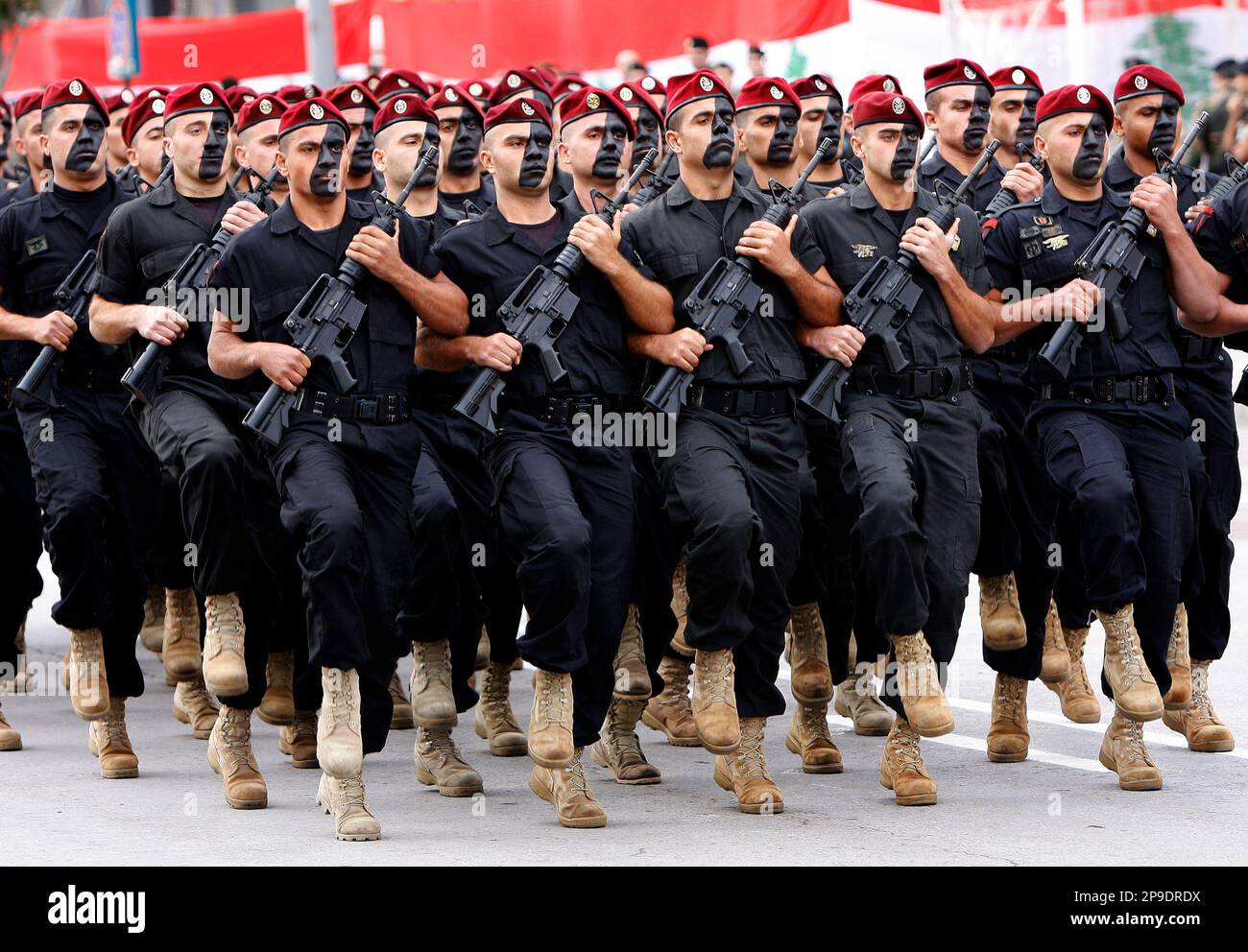 Lebanese marine special forces soldiers march during a military parade ...