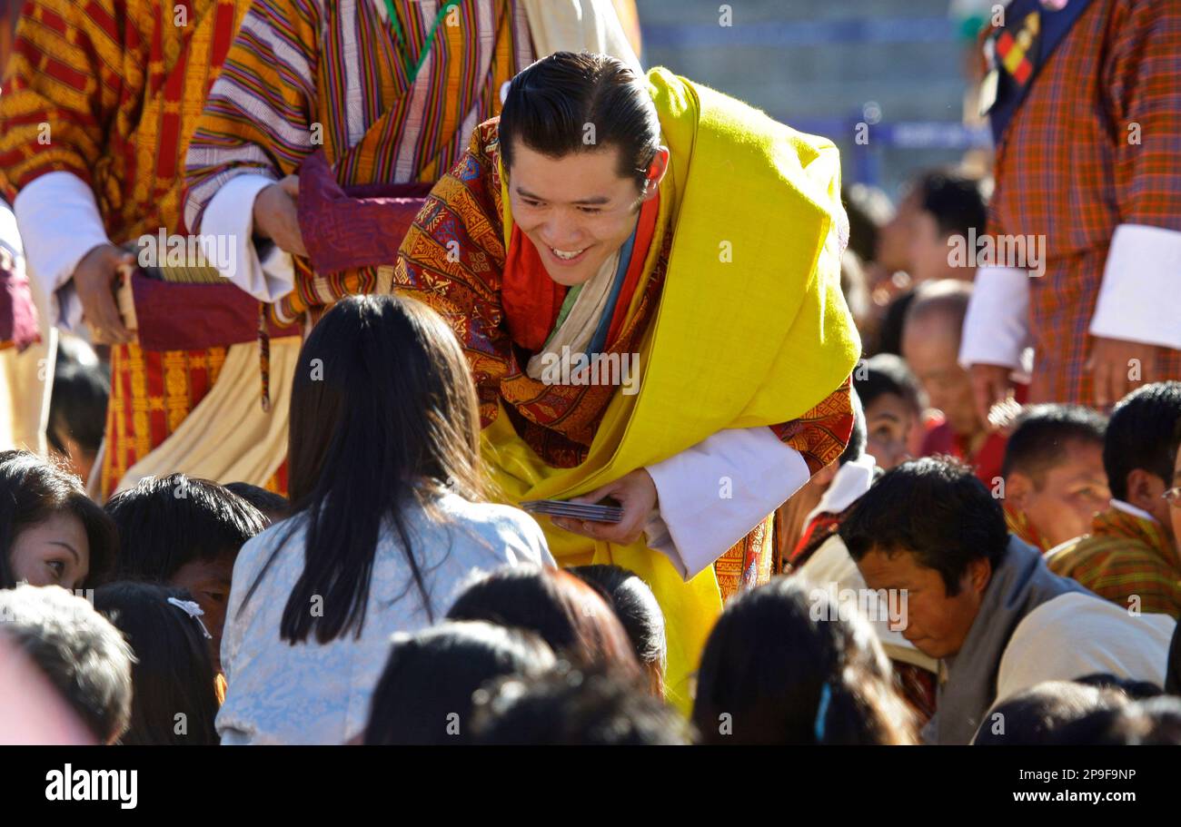Bhutan's 5th King Jigme Khesar Namgyal Wangchuk, center, interacts with ...