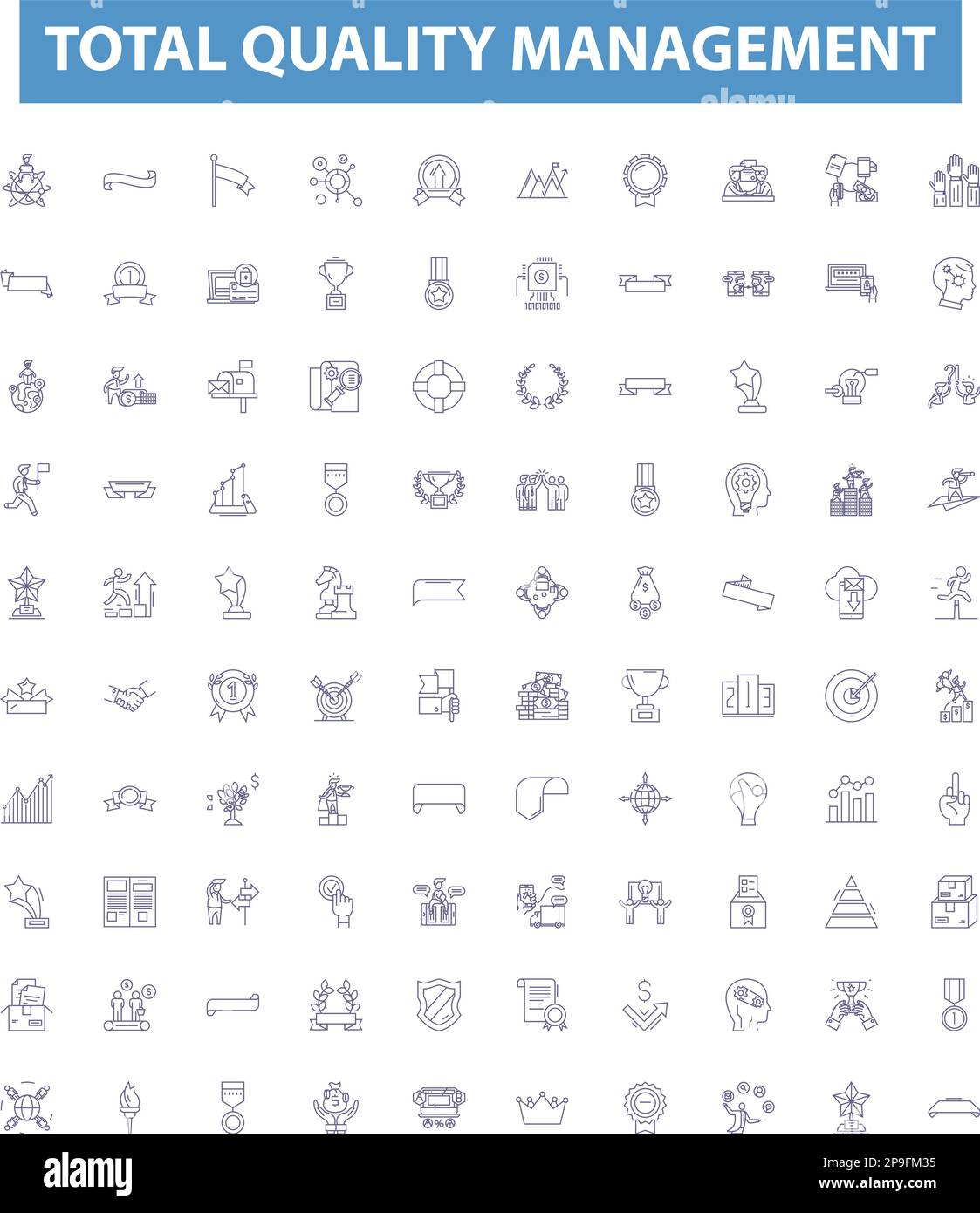 Icônes de la ligne de gestion de la qualité totale, mise en place des ...