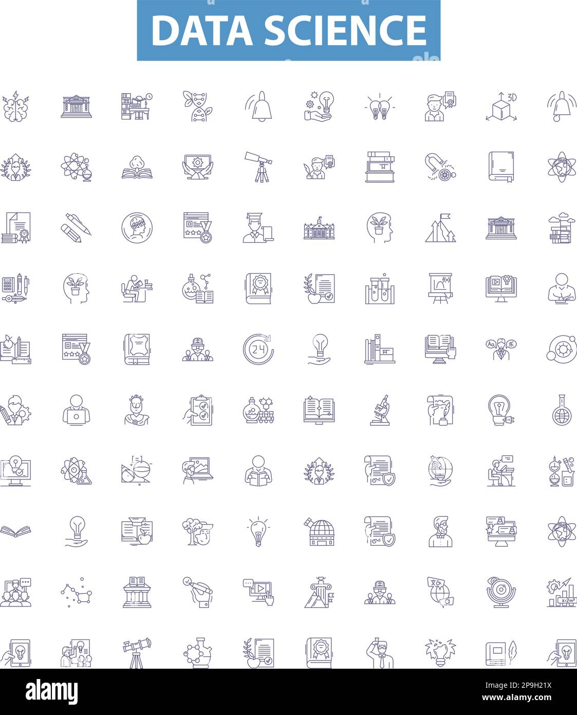 Jeu de panneaux, icônes de lignes de science des données. Données, Science, analyse ...