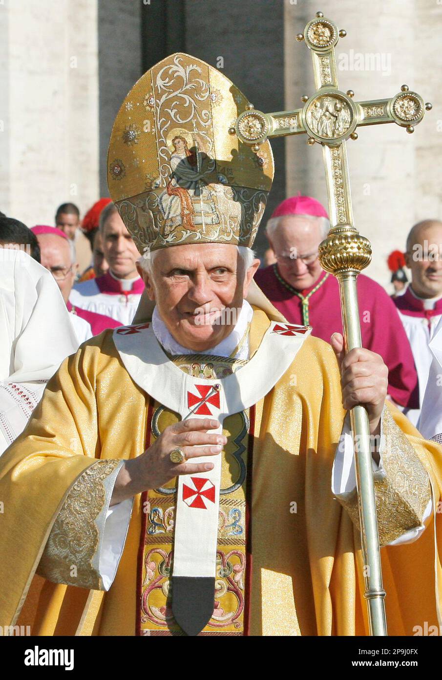 Pope Benedict XVI arrives for an open-air canonization ceremony in St ...