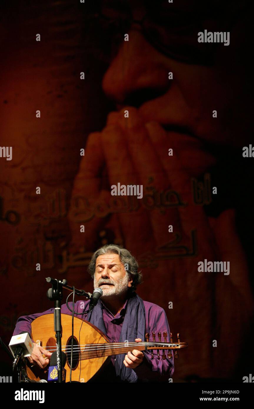 Lebanese singer Marcel Khalifa performs in Amman, Jordan, on Saturday ...