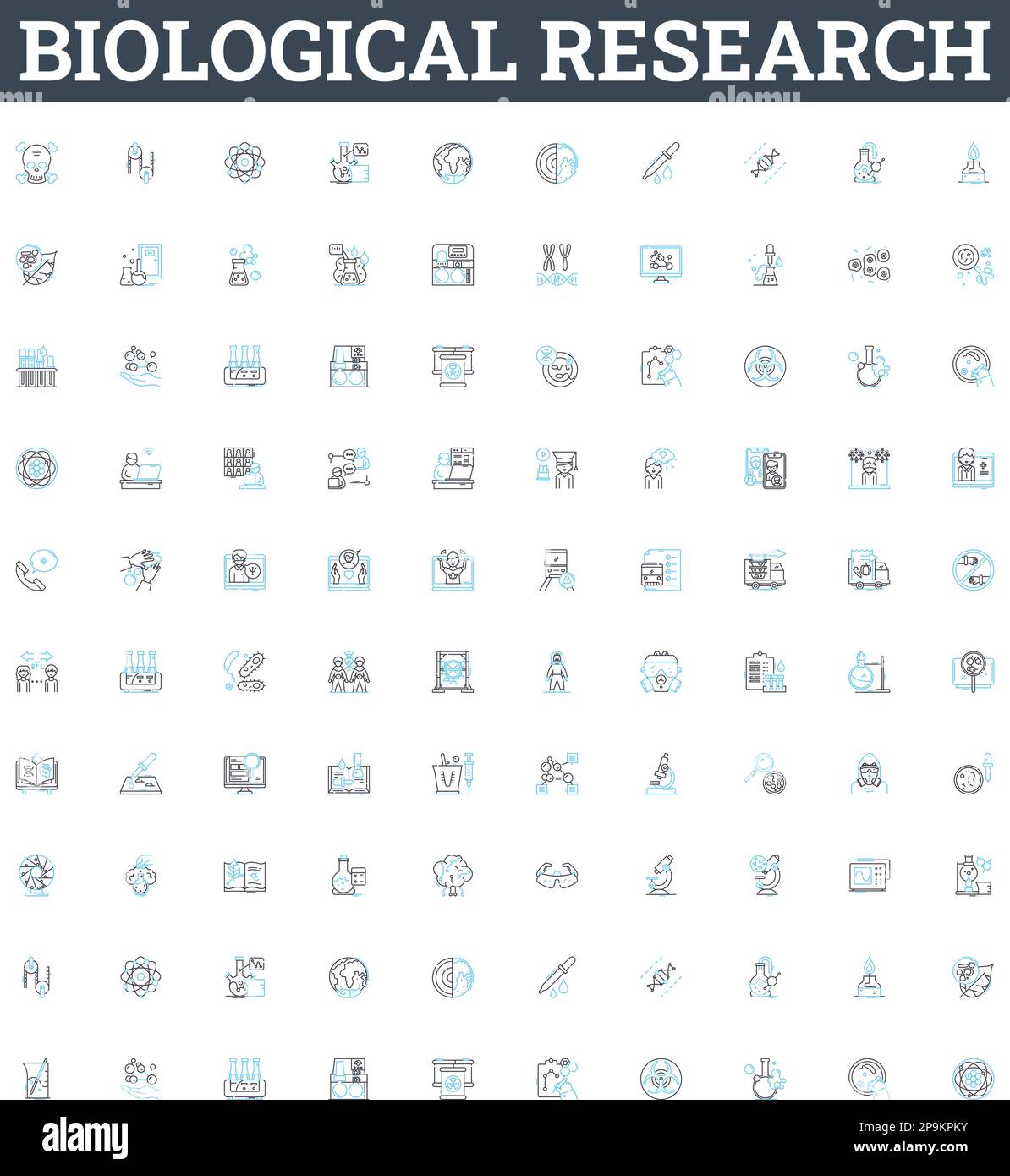 Jeu d'icônes de lignes vectorielles de recherche biologique. Biologie ...