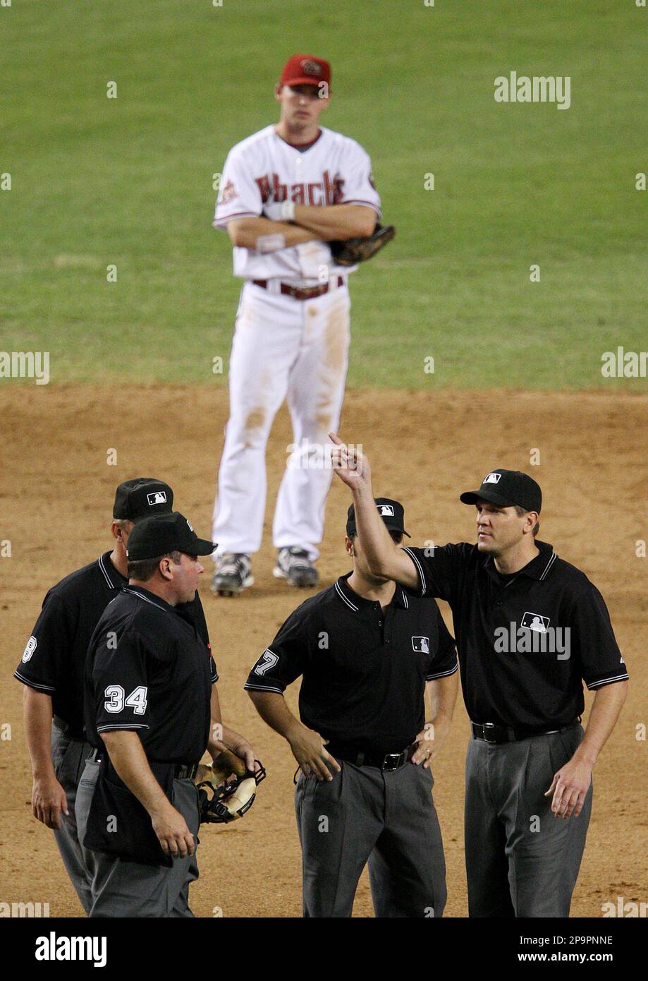 ** FILE ** In this July 23, 2008 file photo, umpires from left to right ...