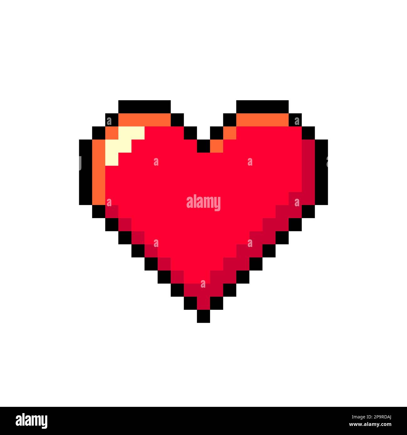 Cœur rouge pixel art amour symbole isolé sur fond blanc vecteur ...