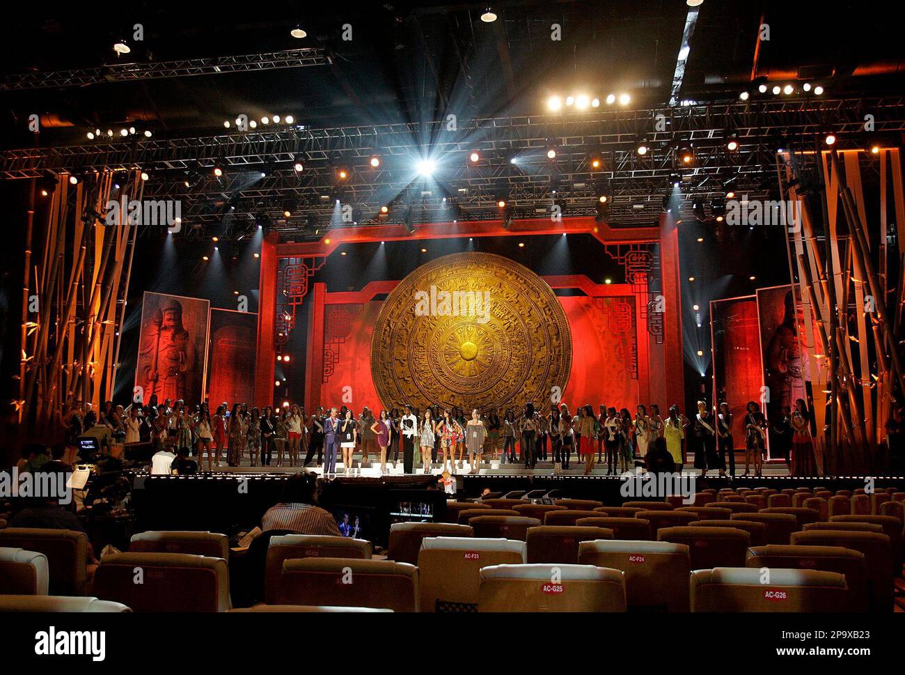 Miss Universe 2008 contestants are seen during a rehearsal in Nha Trang ...