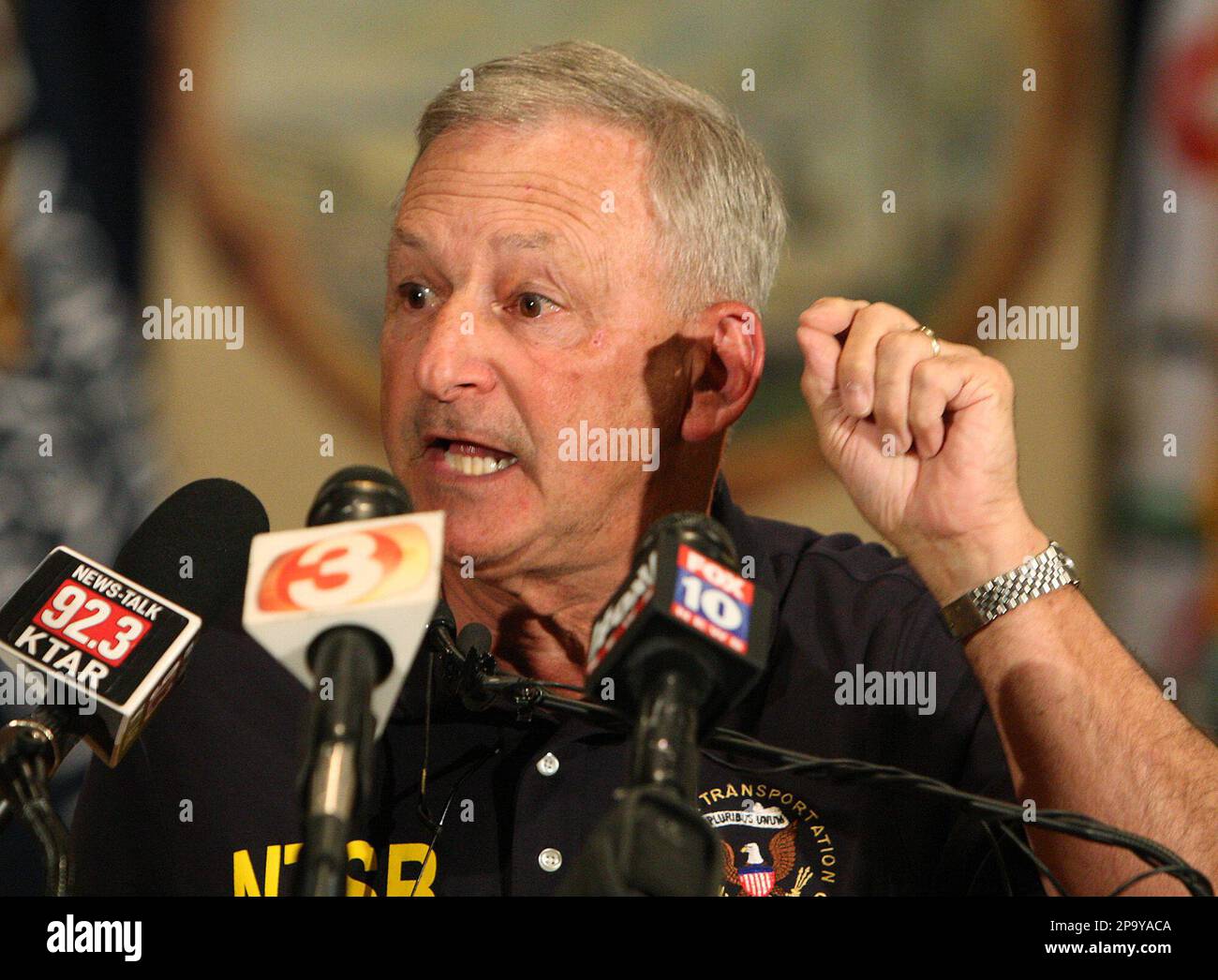 National Transportation Safety Board Chairman Mark Rosenker answers a question during a news ...