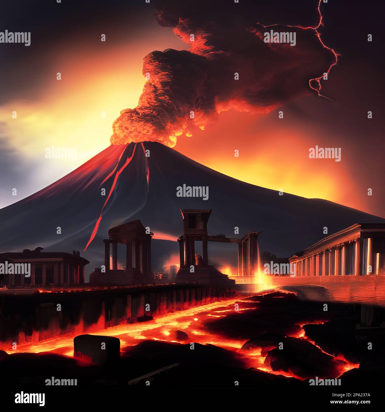 La chute de Pompéi et l'éruption de la représentation du Vésuve Photo ...