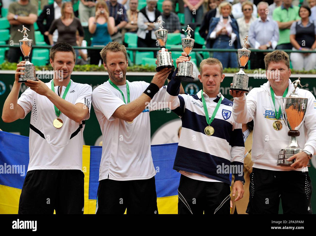Sweden's Robin Soderling, Robert Lindstedt, Thomas Johansson and coach ...