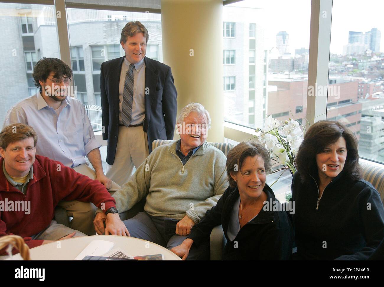 Sen. Edward M. Kennedy, D-Mass., center, is surrounded by family ...