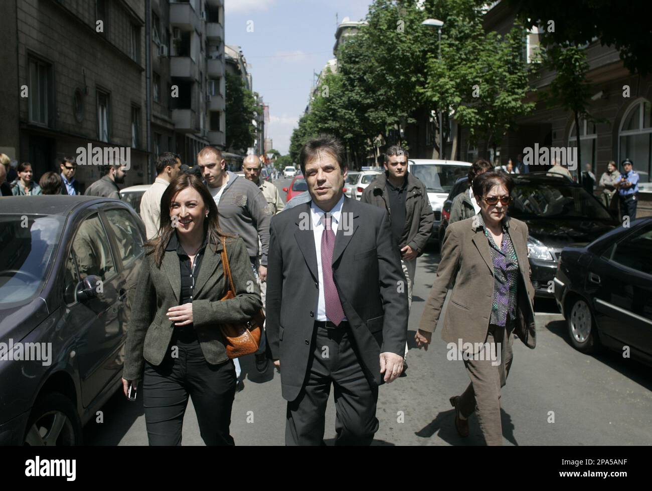 Serbia's Prime Minister Vojislav Kostunica, center, his wife Zorica ...