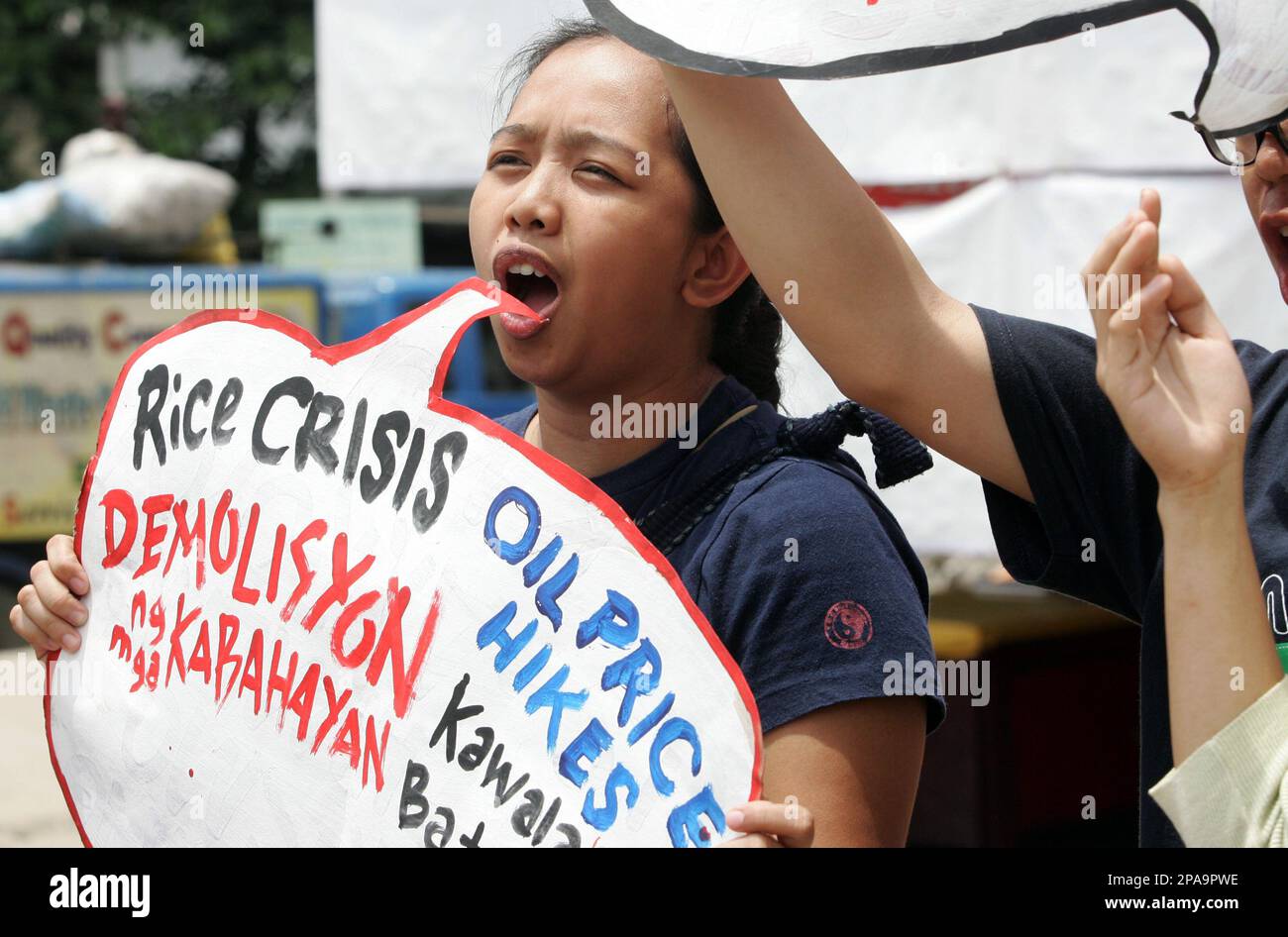 A student protester shouts slogans during a picket in Quezon city north ...
