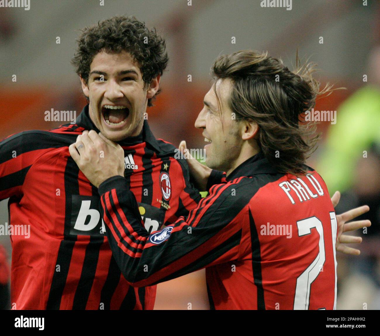 AC Milan forward Alexandre Pato of Brazil, left, celebrates with his ...